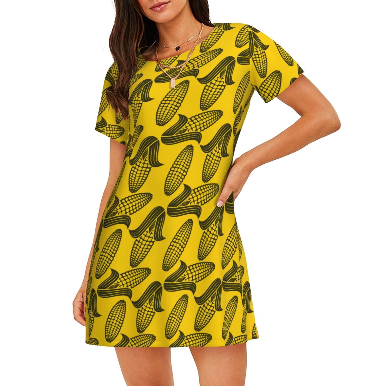 Coaee yellow Corn for Women's Short-sleeved Nightdress Casual ...