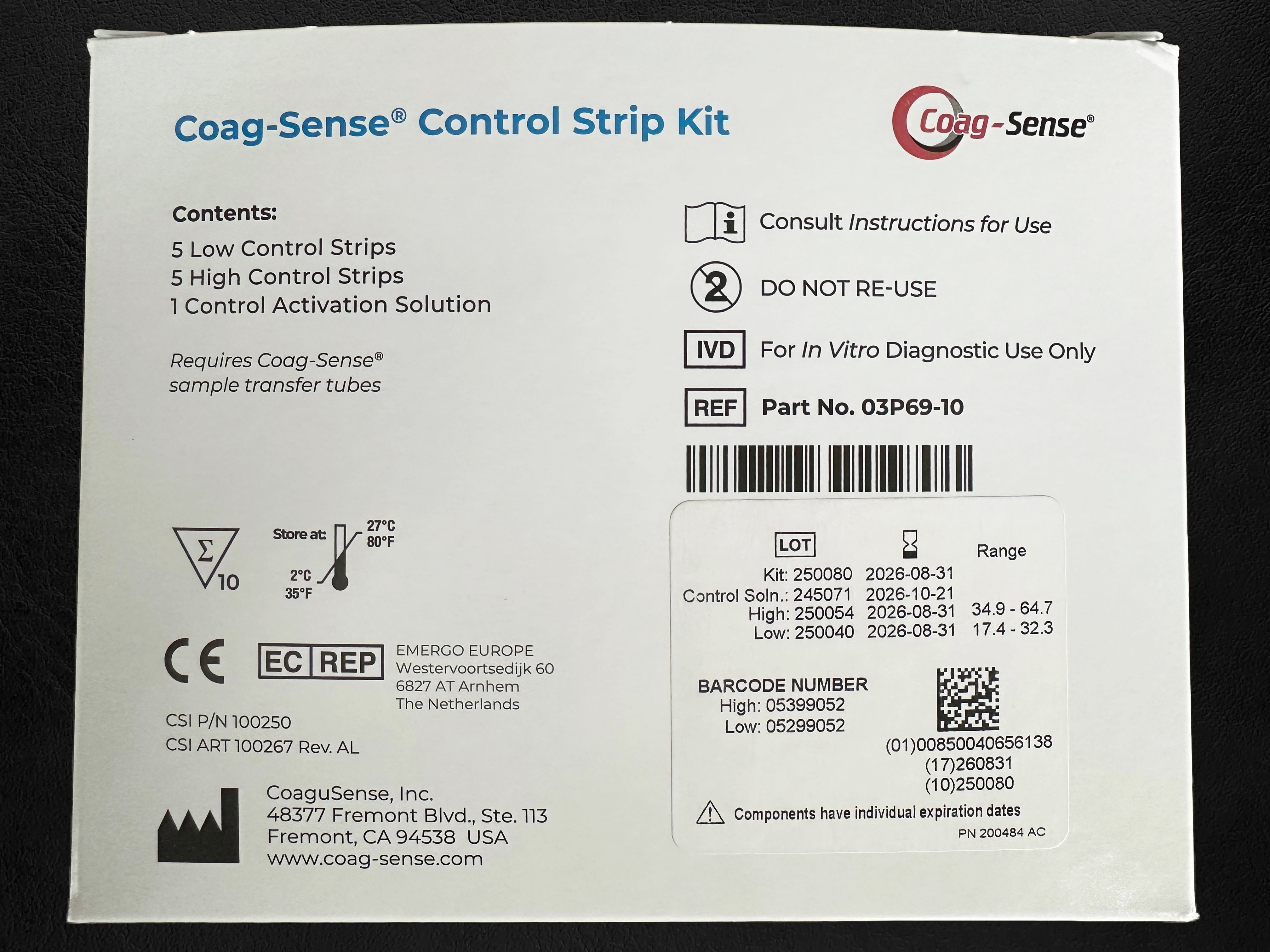 Coagulation Control Kit Coag-Sense PT / INR Test (Prothrombin Time Test ...