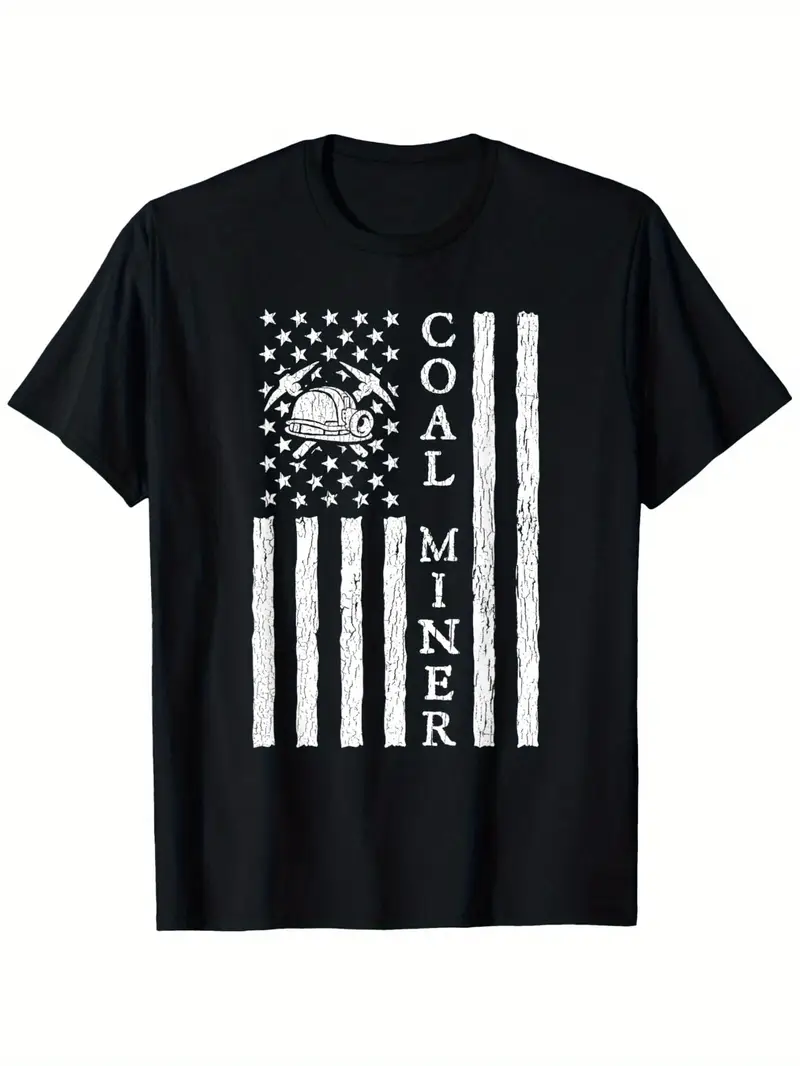 Coal Miner Patriotic USA Flag Graphic T-Shirt for Men - 100% Cotton ...