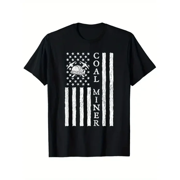 Coal Miner Patriotic USA Flag Graphic T-Shirt for Men - 100% Cotton ...