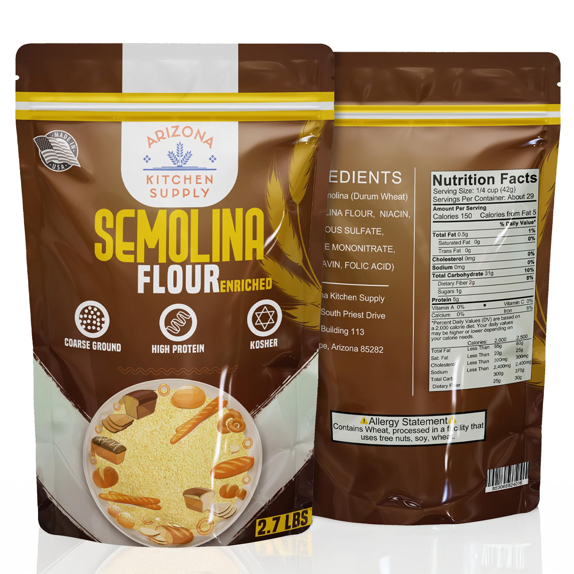 Coarse Ground Semolina Flour BDF32 - 2.7 lb - High Protein, USA‑Made ...