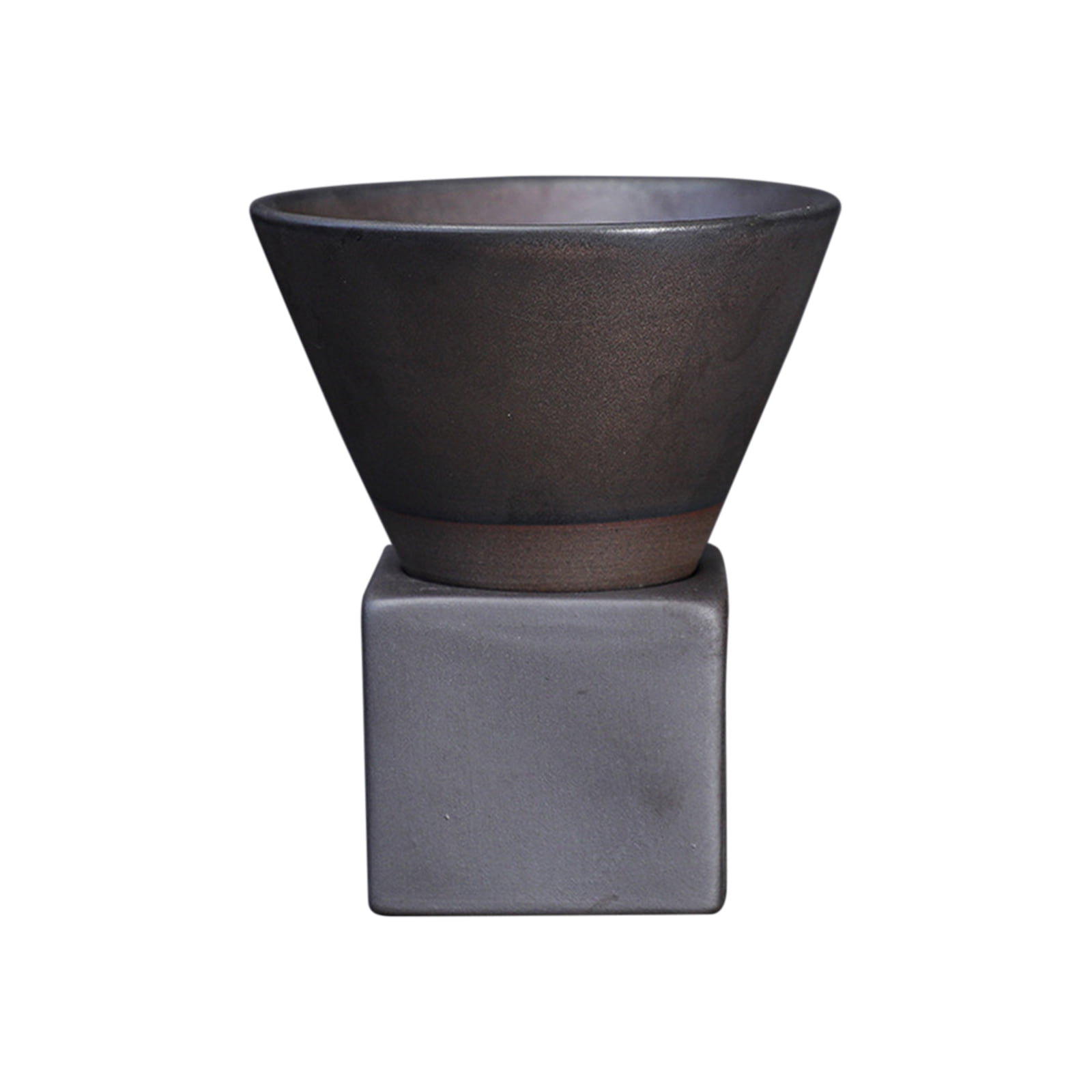 Coarse Pottery Coffee Mug with Base, 200ml Creative Triangular Cone ...
