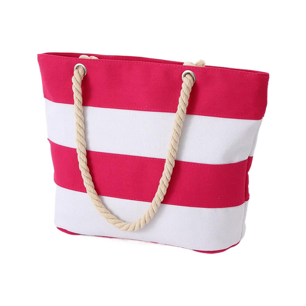 Coarse Rope Striped Splicing Large Capacity Portable Canvas Bag ...
