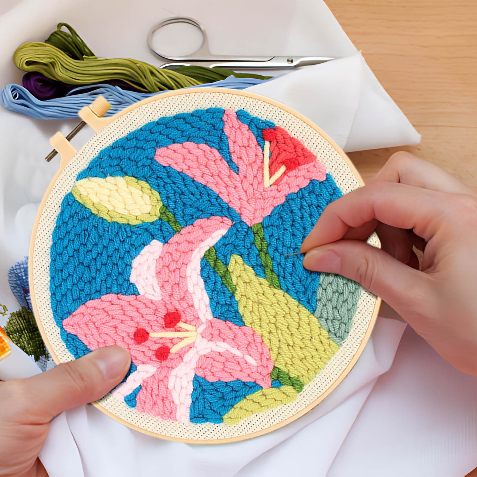 Coarse Yarn Poke Embroidery DIY Material Package Flower Series Style ...