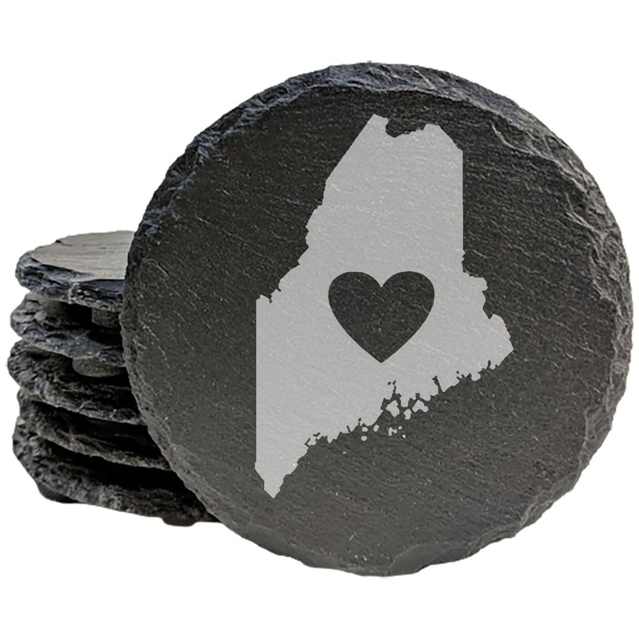 Coasers Se of 4, Round 4" wih Maine Hear Design, Laser Eched, Perfec ...