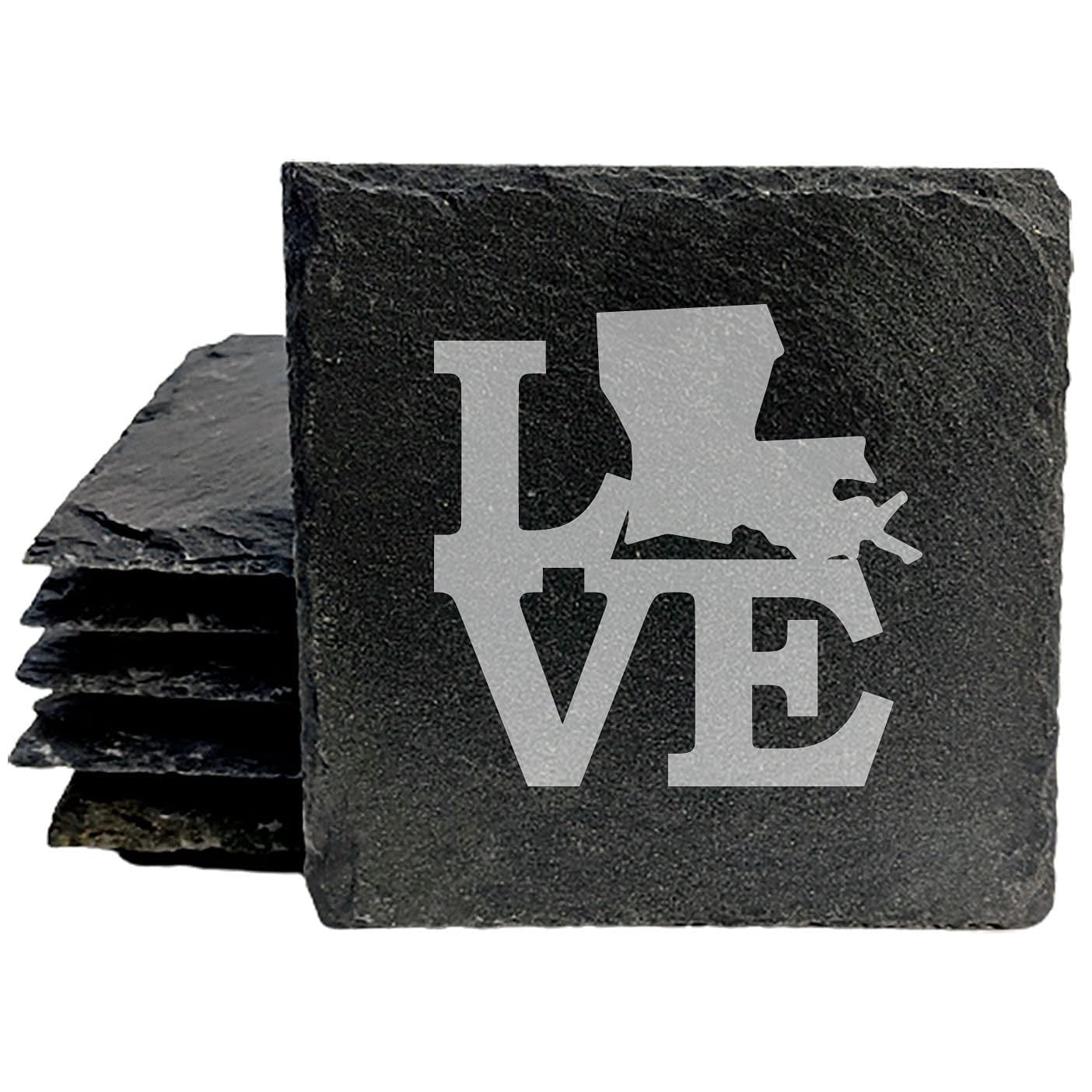 Coasers Se of 6, Square 4" wih 'LOVE' Louisiana Design, Perfec for ...