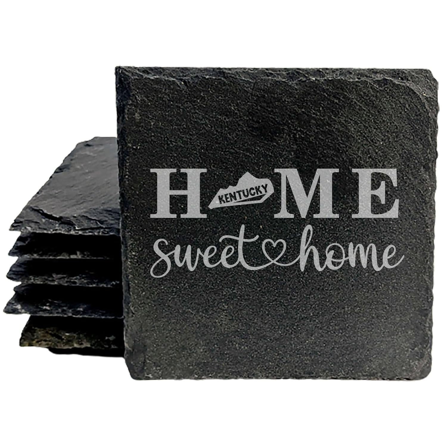 Coasers Se of 8, 4" Square, Laser Eched 'HOME SWEE HOME' Design wih ...