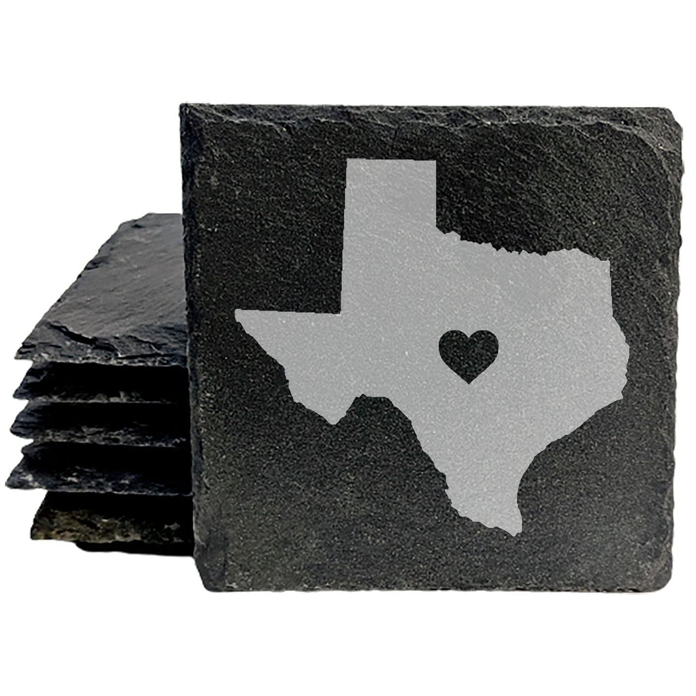 Coasers Se of 8, exas Hear Design, 4" Square, Naural Chipped Edge ...