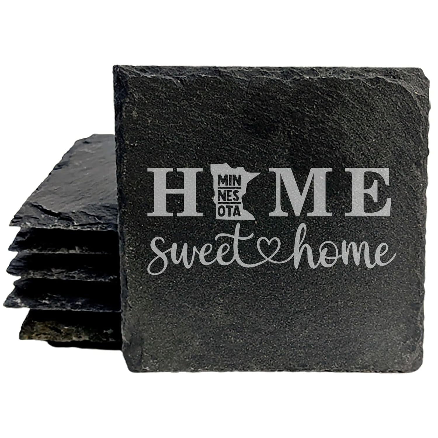 Coasers Se of 8, 4" Square, Laser Eched 'HOME SWEE HOME' Design wih ...