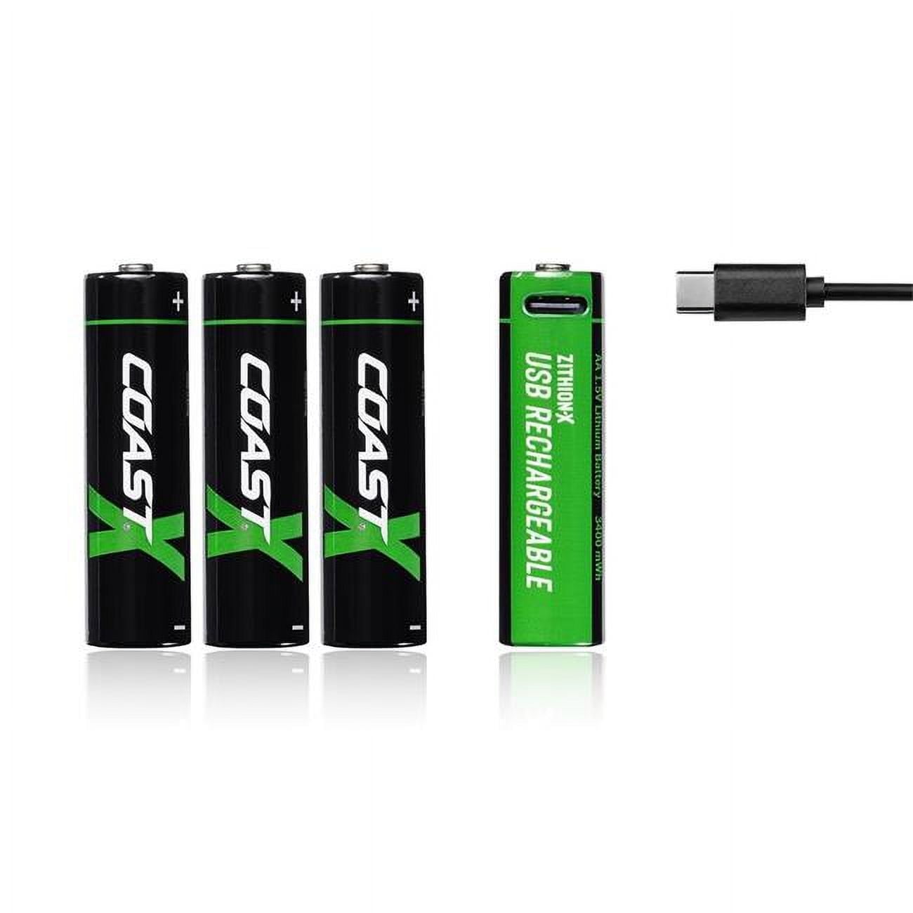 Coast Zithion-X AA Rechargeable Lithium Batteries, 2400mAh, USB-C ...
