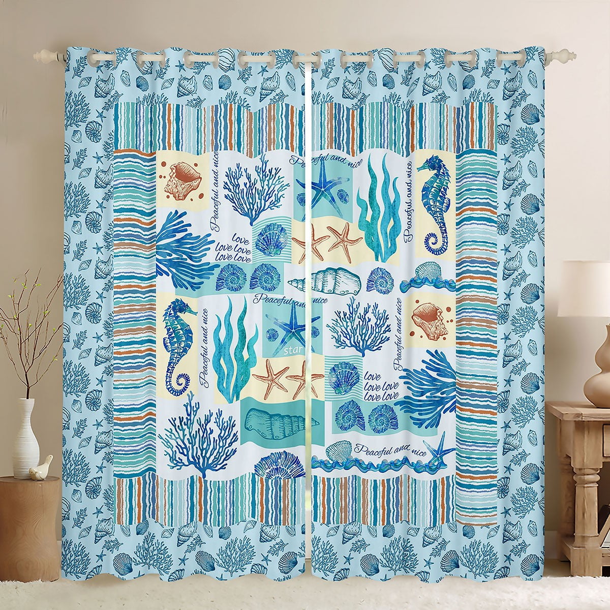 Coast Curtains ,Starfish Seahorse 30%-50% Blackout Curtains 38Wx54L ...