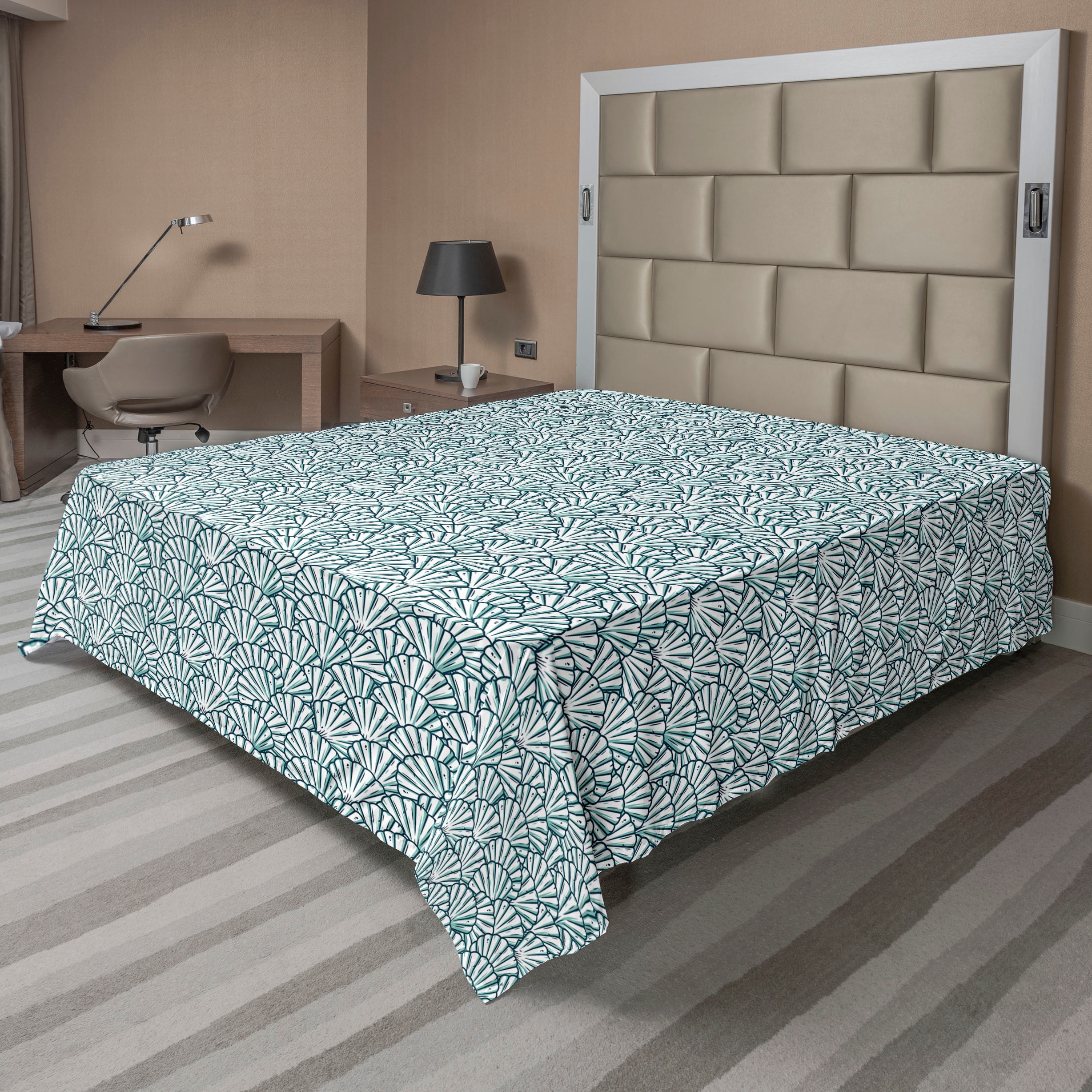 Coast Flat Sheet, Summer Vibes Seashell Pattern Linear Drawn on Plain ...