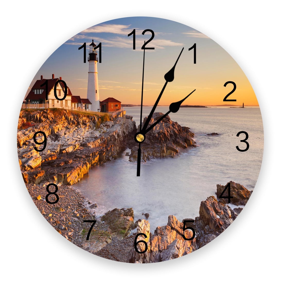 Coast Lighthouse Sunrise Wall Clock Home Decor Bedroom Silent Oclock ...