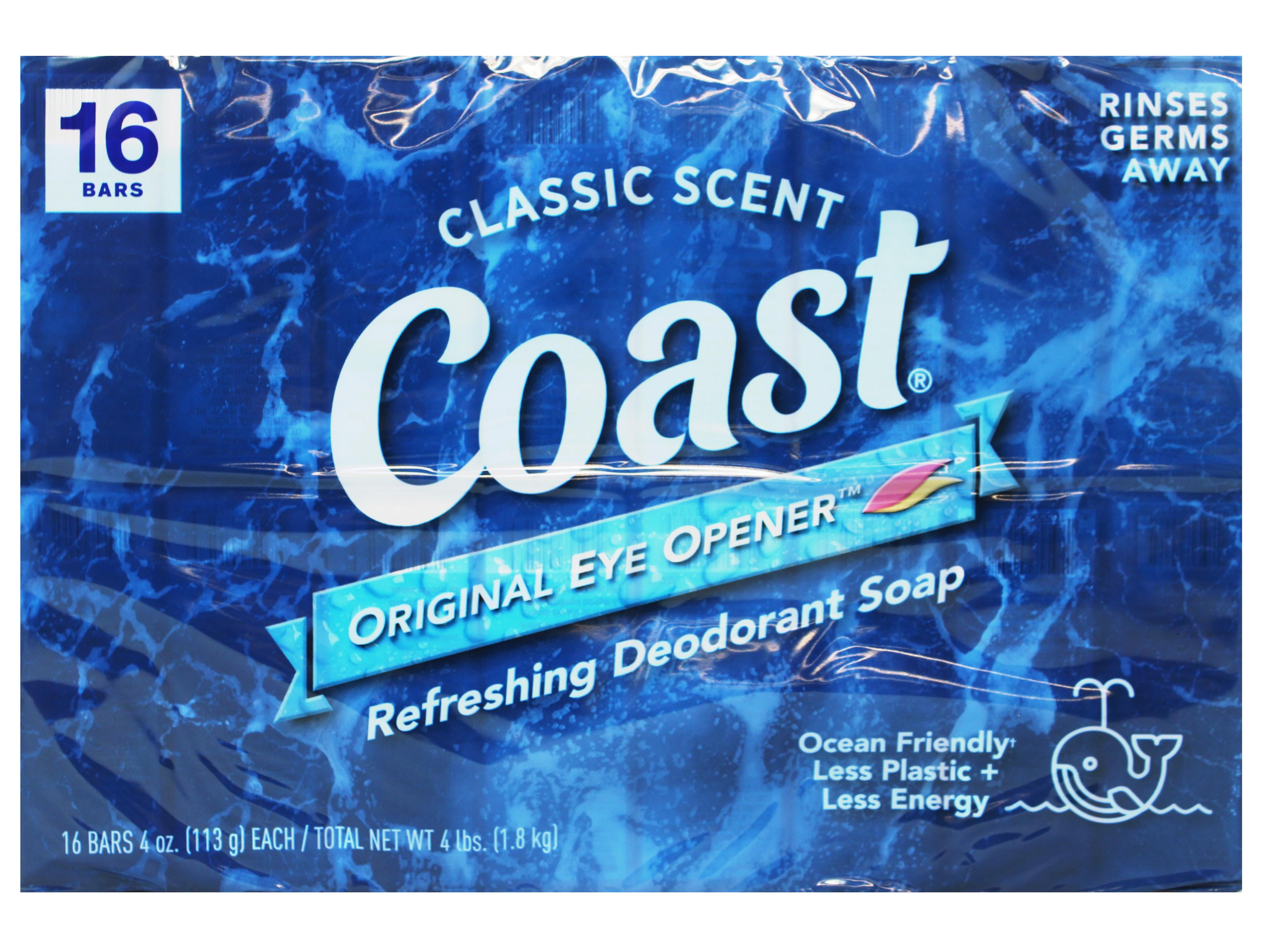 Coast Refreshing Deodorant Soap Bar - 16 Bars - Bath Odor Control - Classic Pacific Force Scent ...