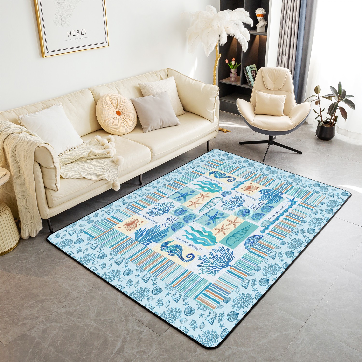 Coast Rug ,Starfish Seahorse Area Rug 3x5,Summer Ocean Coral Sealife Indoor Floor Mat,Nautical ...