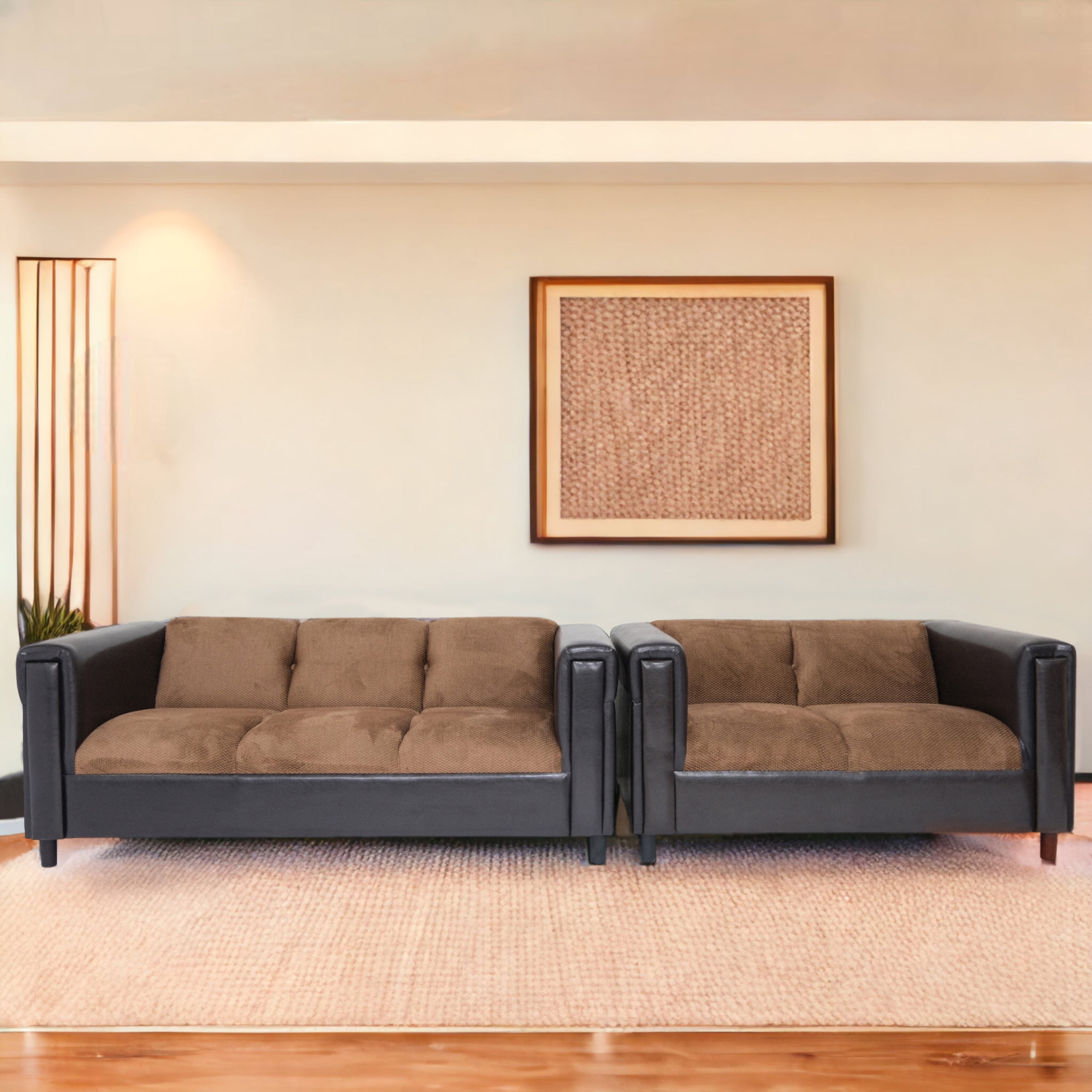 Coast to Coast Sofas Broadway Chenille and Faux Leather Loveseat and ...