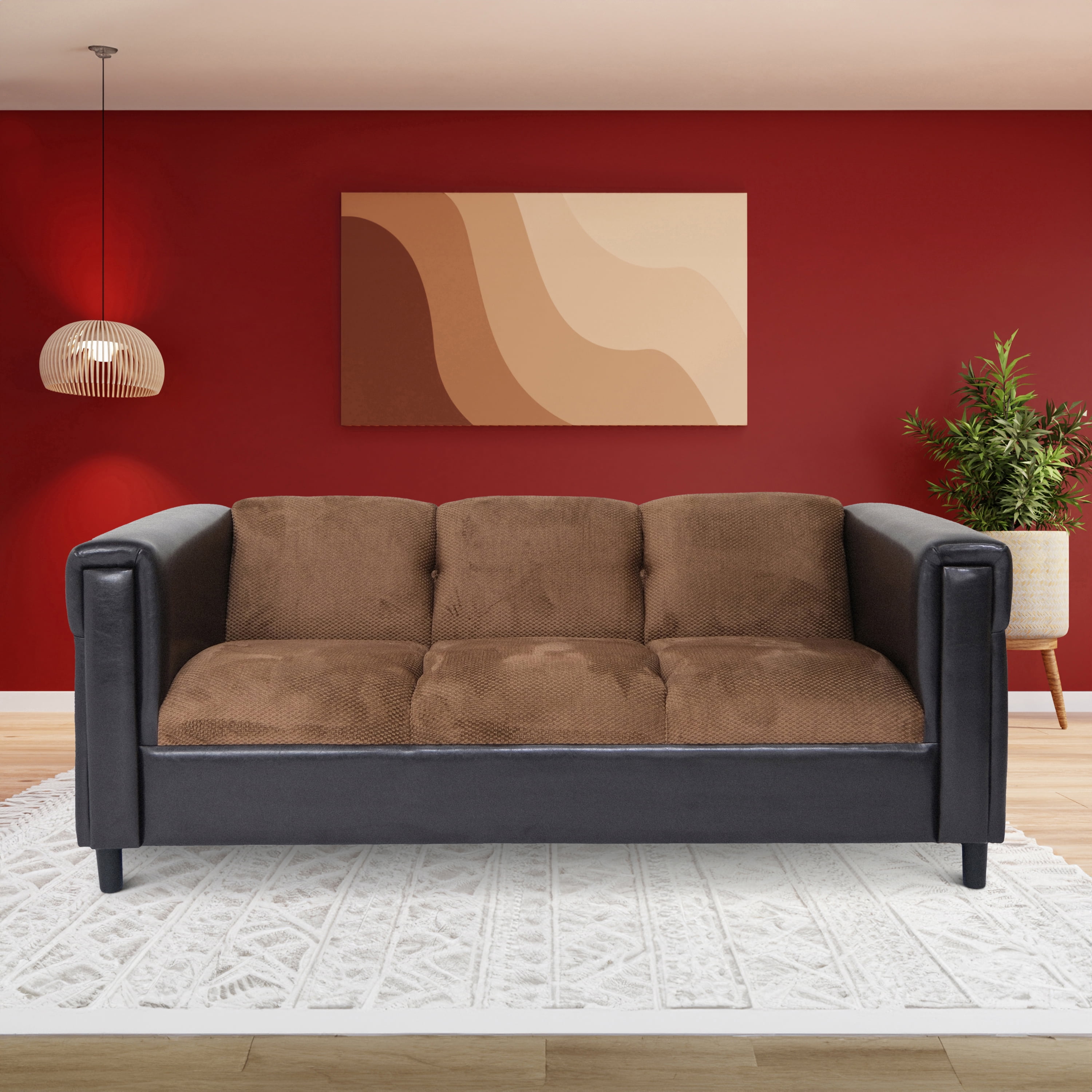 Coast to Coast Sofas Broadway Chenille and Faux Leather Sofa for Living ...