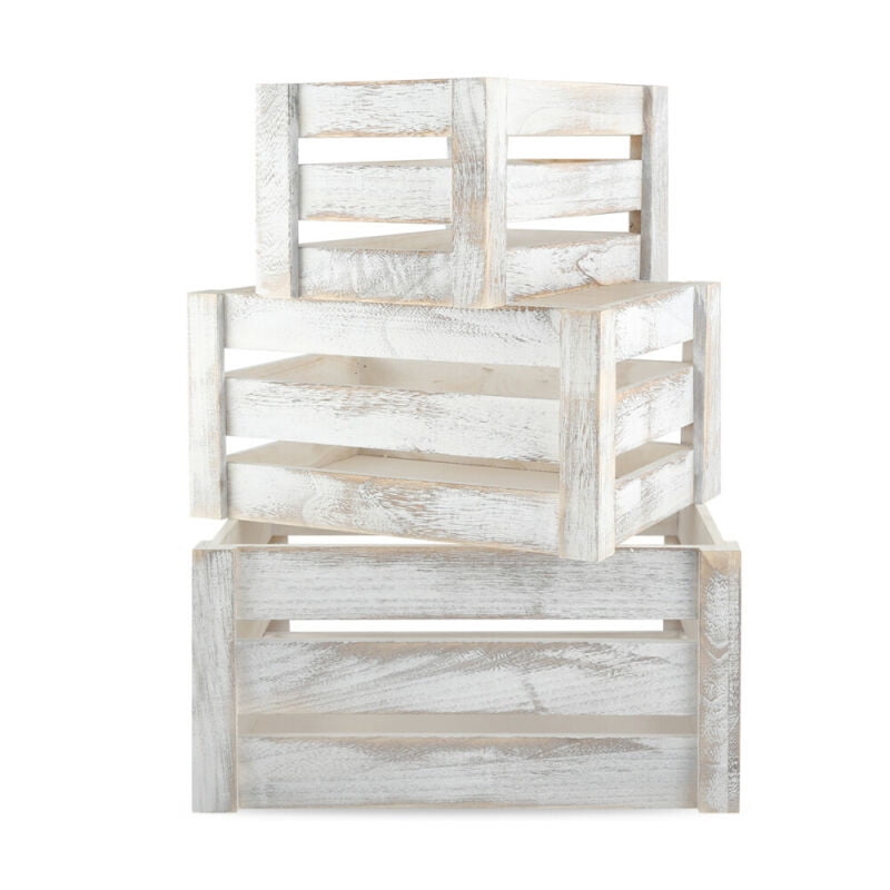 CoastaCloud Set of 3 Nesting Wooden Crates, Wall Mounted Wooden Basket ...