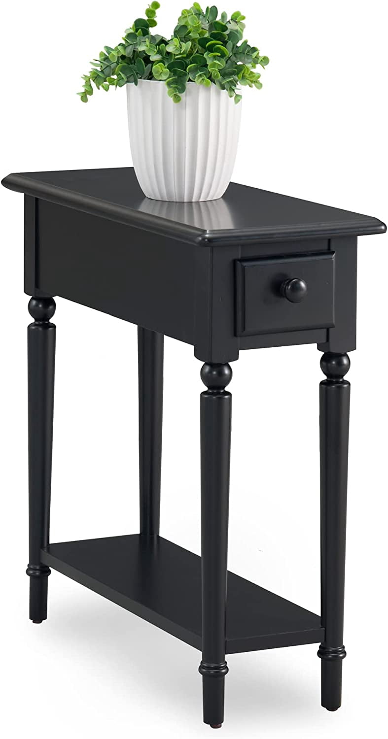 Coastal 10 in. Solid Wood Narrow Side Table with Drawer and Shelf, Swan ...