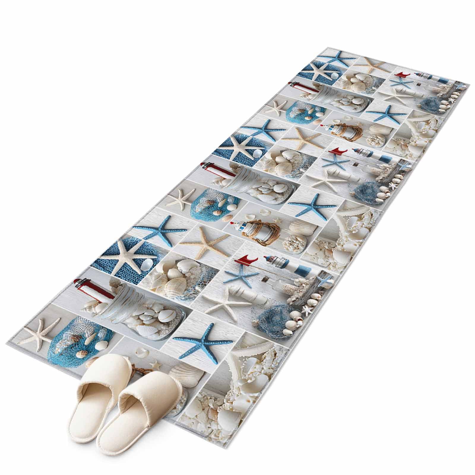 Coastal 2'x6' Runner Rug, Summer Beach Starfish Nautical Sea Shell ...