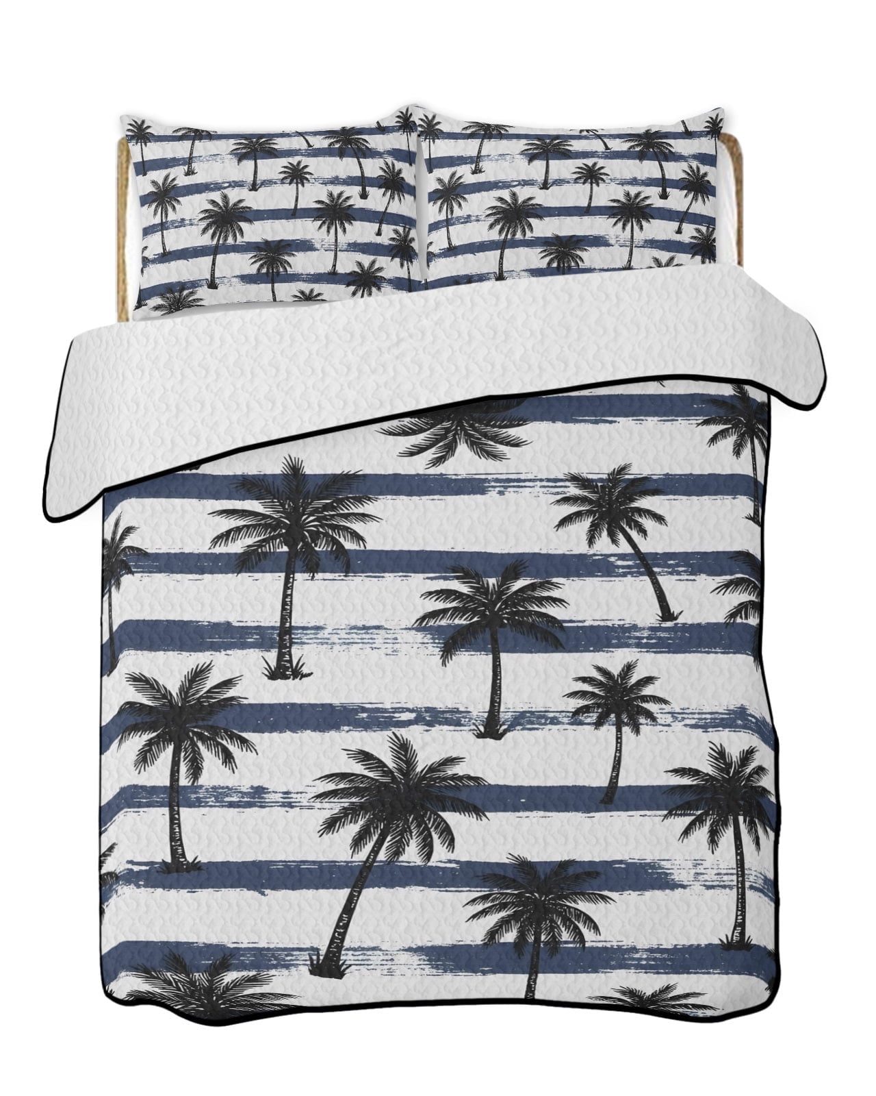 Coastal 3 Piece Quilt Bedding Set with 2 Pillow Shams, Summer Nautical ...