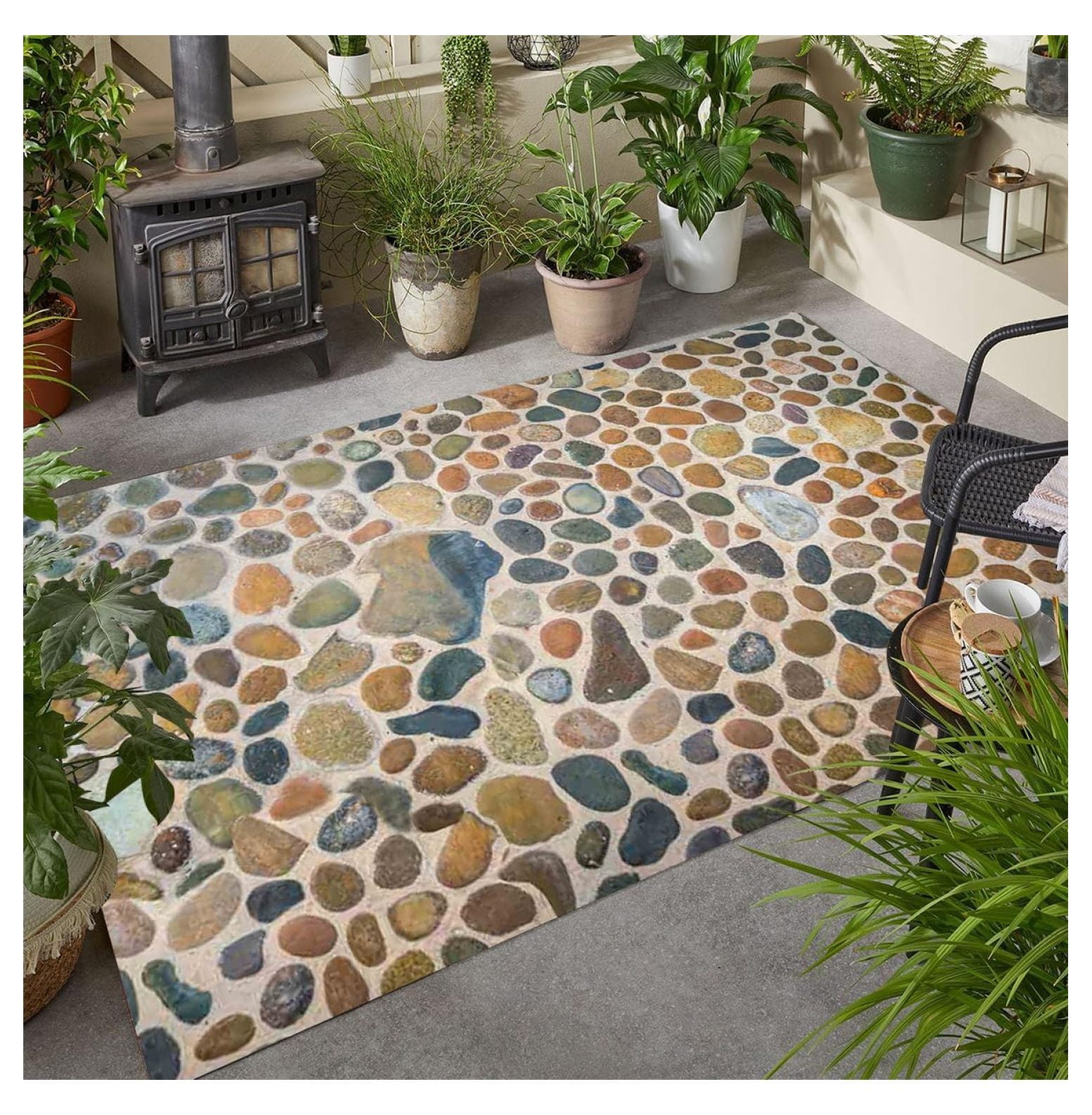 Coastal 3D Illusion Stone Indoor Outdoor Area Rug Modern Beach Theme ...