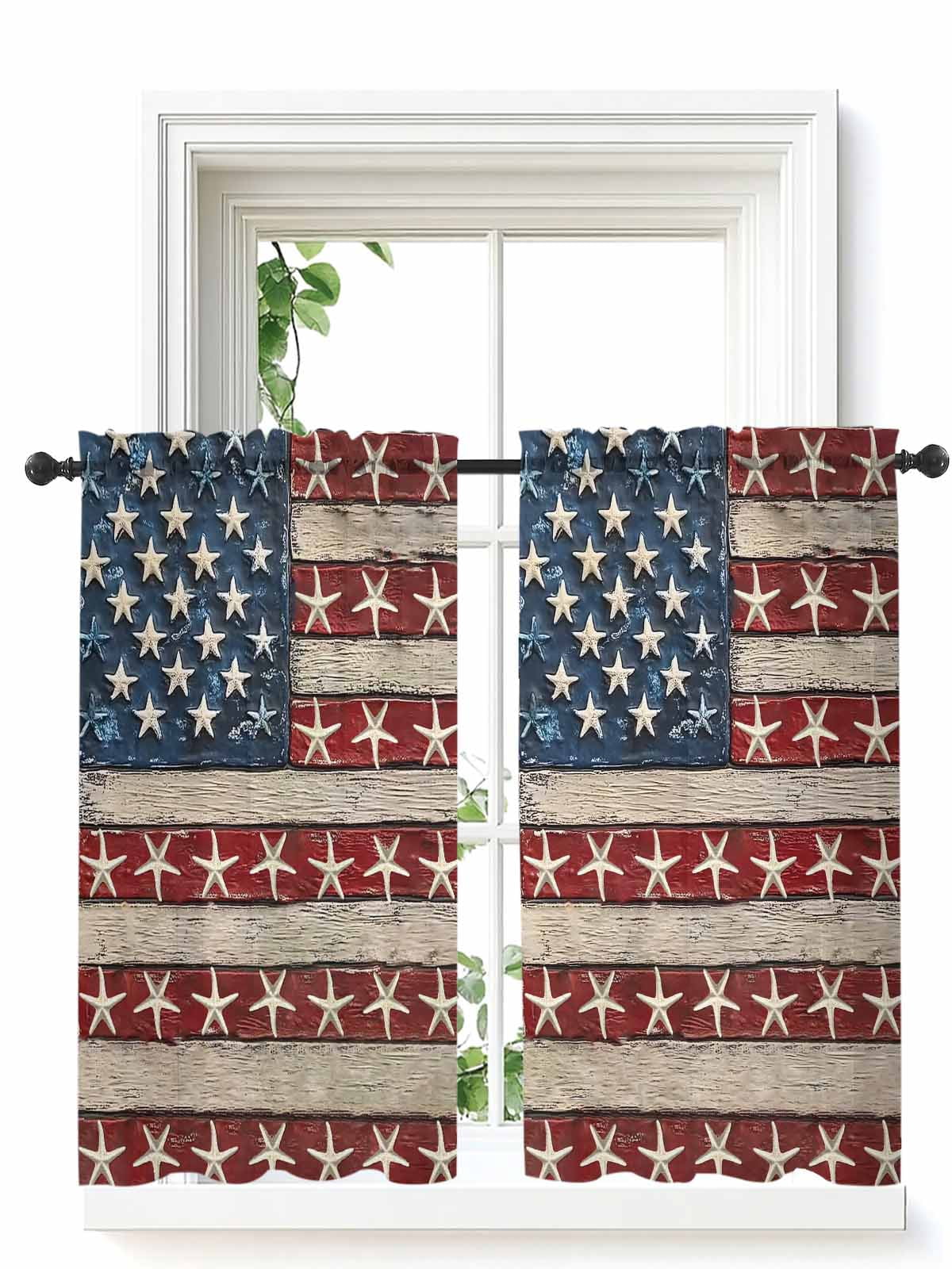 Coastal American Flag Curtains 45 Inch Length, Sheer Curtains for ...