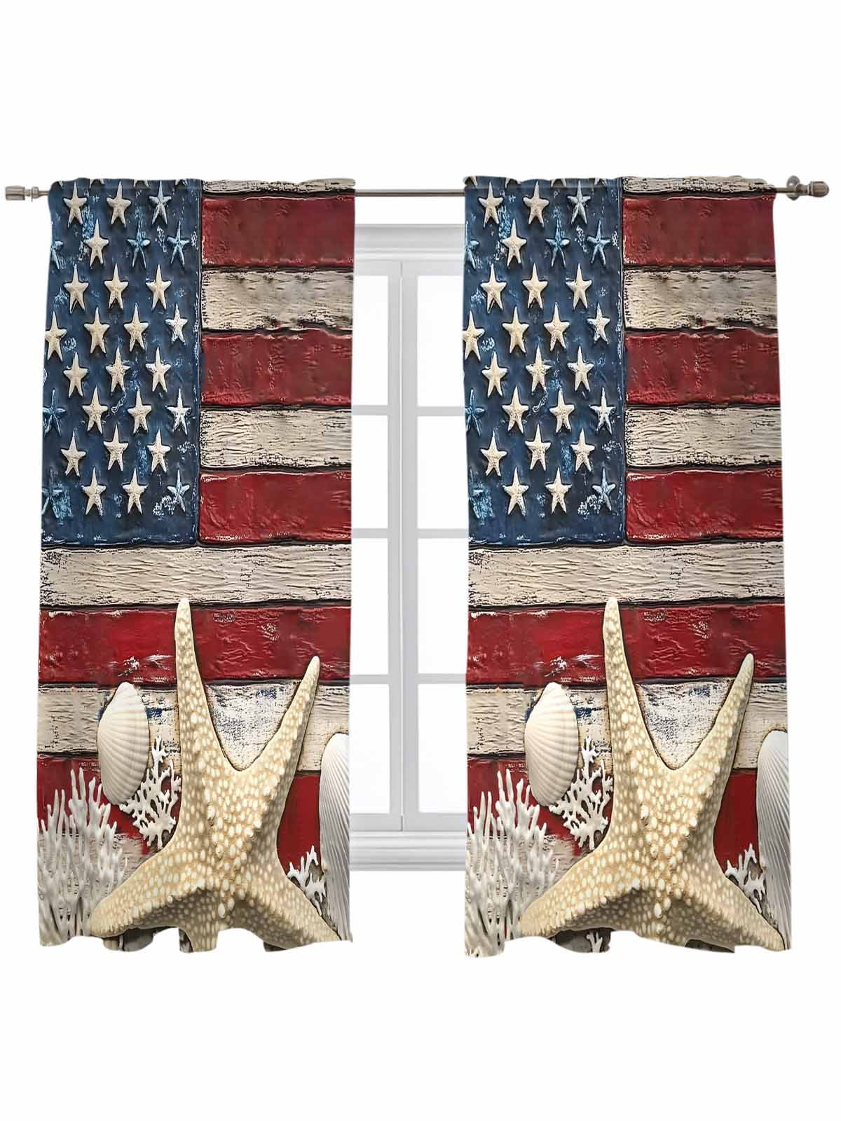 Coastal American Flag Curtains 72 Inch Length, Sheer Curtains for ...