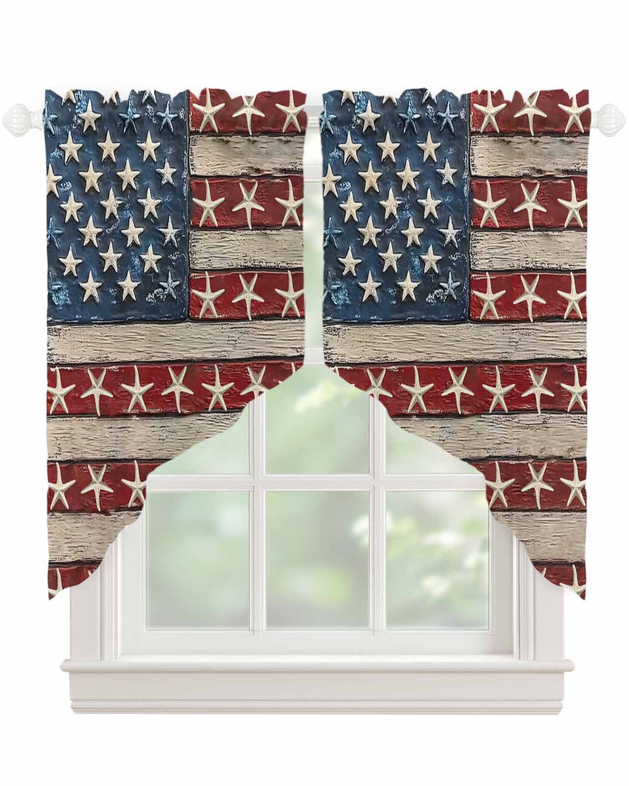 Coastal American Flag Swag Valances for Windows, Starfish Vintage USA ...