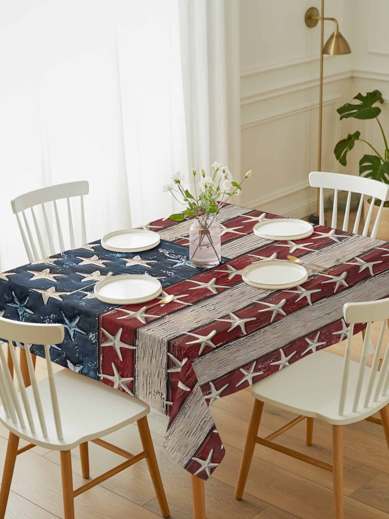 Coastal American Flag Tablecloth Rectangle Table Cloth 60x84,Waterproof ...