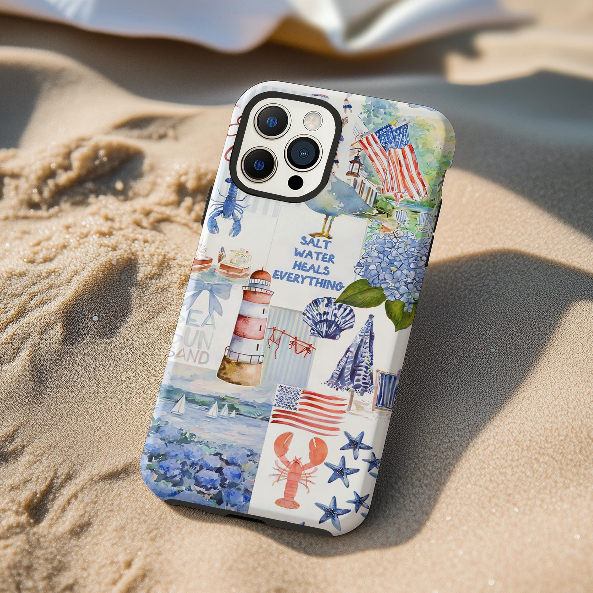 Coastal Americana Floral Seashell Beachy Collage Case with iPhone 17 ...