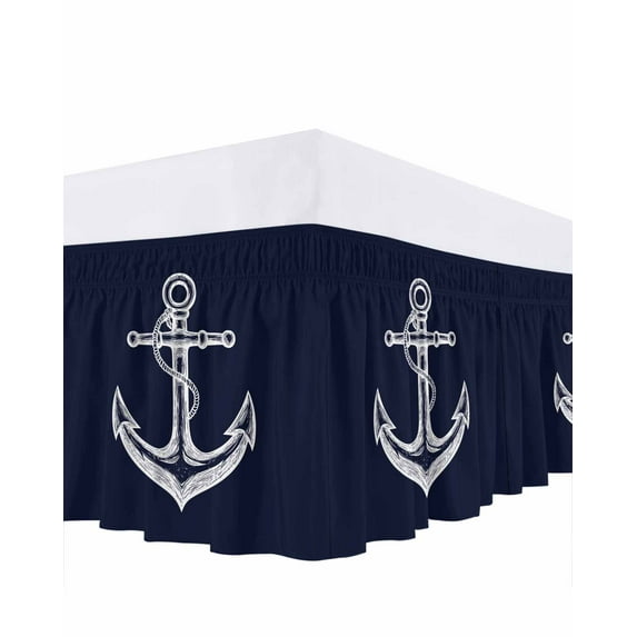 Coastal Anchor Bed Skirt Queen Size 18" Drop Nautical Knot Dark Blue ...