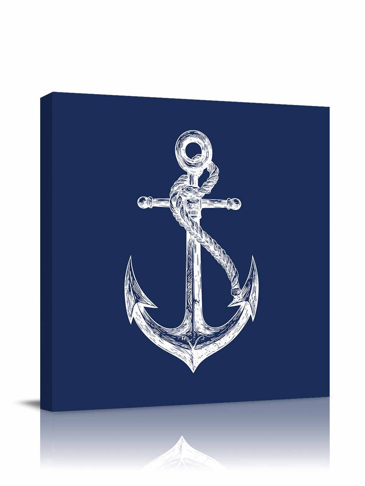 Coastal Anchor Canvas Wall Art, Nautical Knot Navy Blue Framed Wall ...