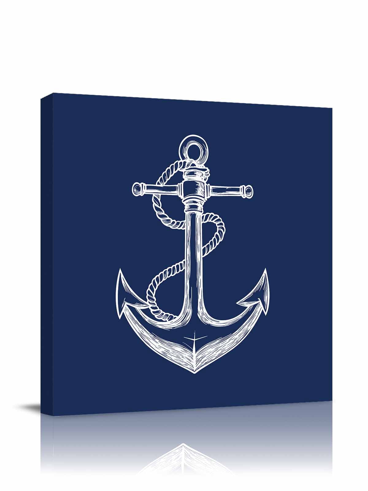 Coastal Anchor Canvas Wall Art, Nautical Knot Navy Blue Minimalist ...