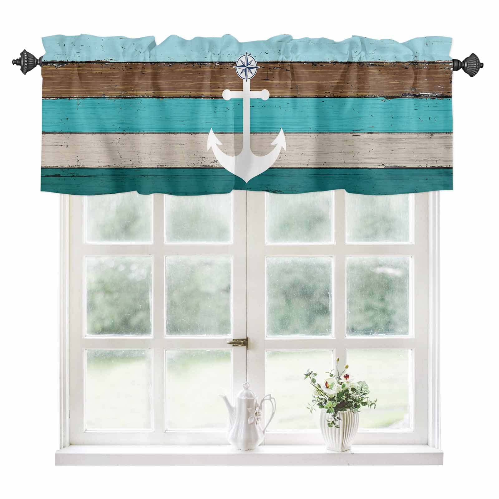 Coastal Anchor Kitchen Valances for Windows 42x12 Inch Kitchen Curtains ...