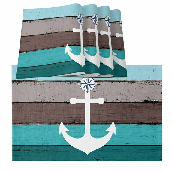 Coastal Anchor Placemats for Dinning Table Set of 6, Turquoise Brown ...