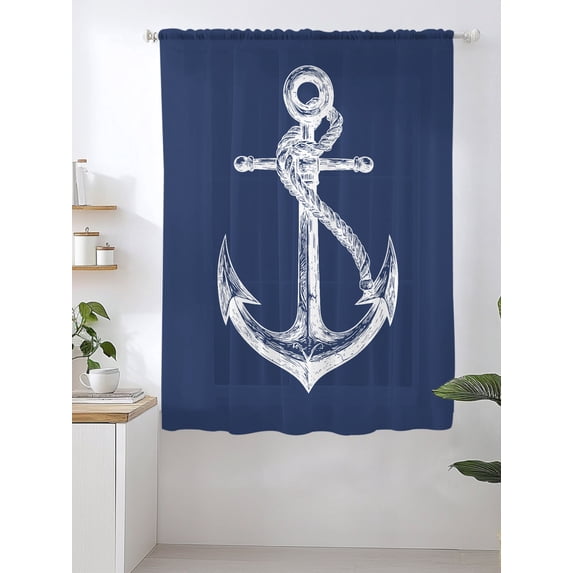 Coastal Anchor Sheer Curtains 72 Inch Long 1 Panel Nautical Knot Navy ...