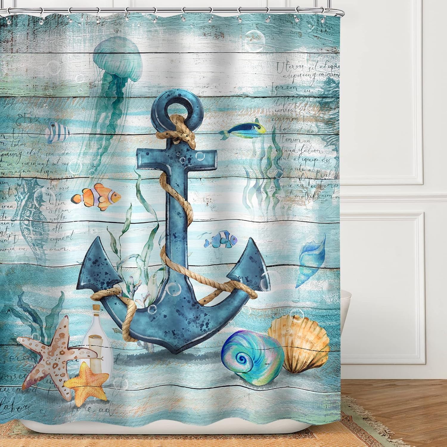 Coastal Anchor Shower Curtain 72Wx72H Inch Beach Theme Starfish ...