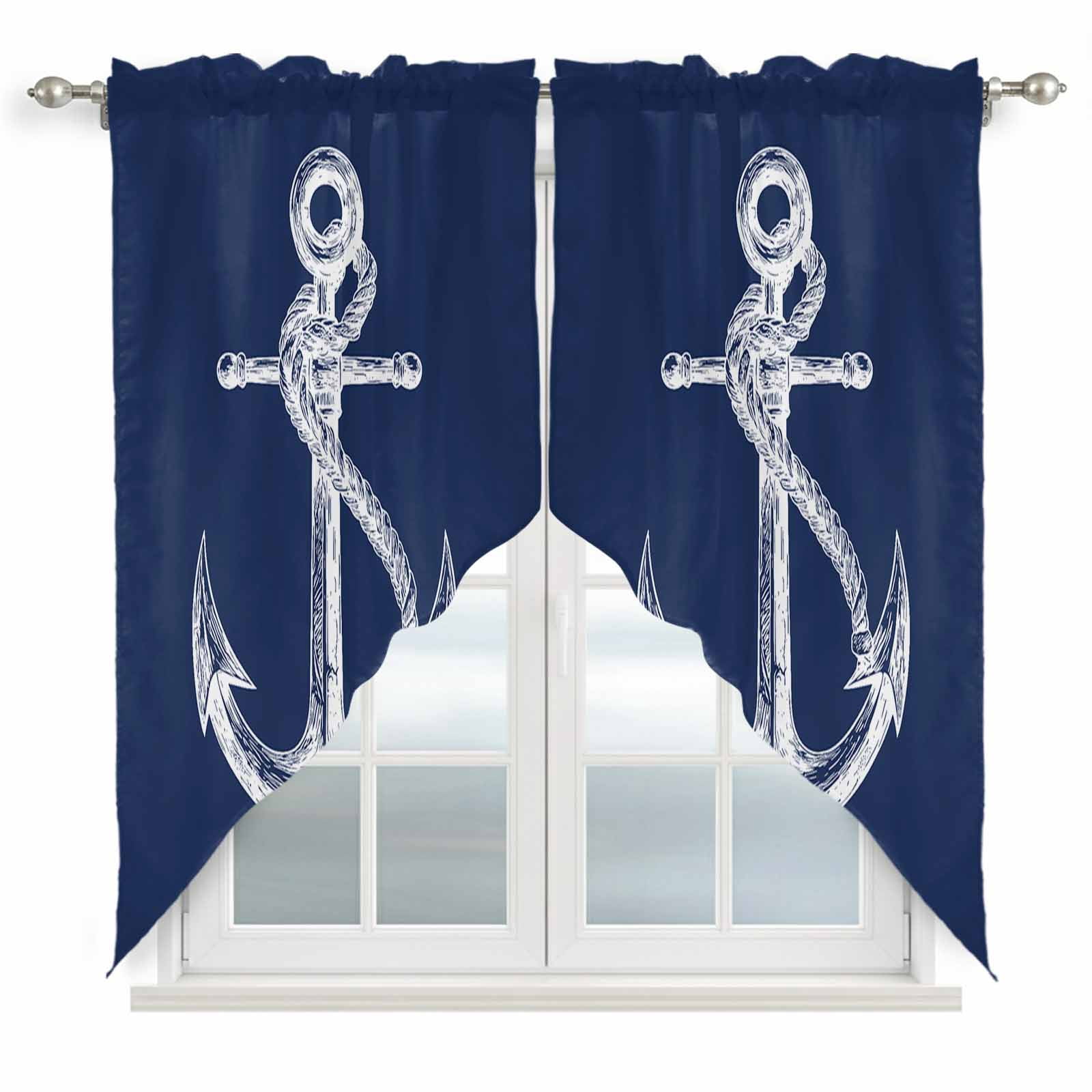 Coastal Anchor Swag Valances for Windows 2 Pack Nautical Knot Navy Blue ...