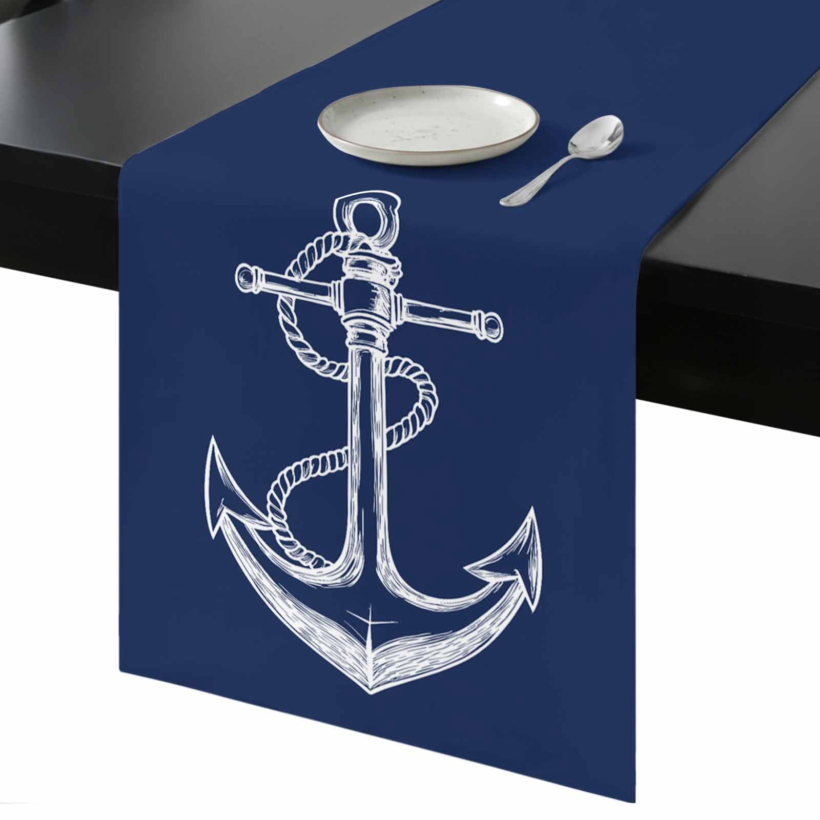 Coastal Anchor Table Runner 13x70 Inch Nautical Knot Navy Blue ...