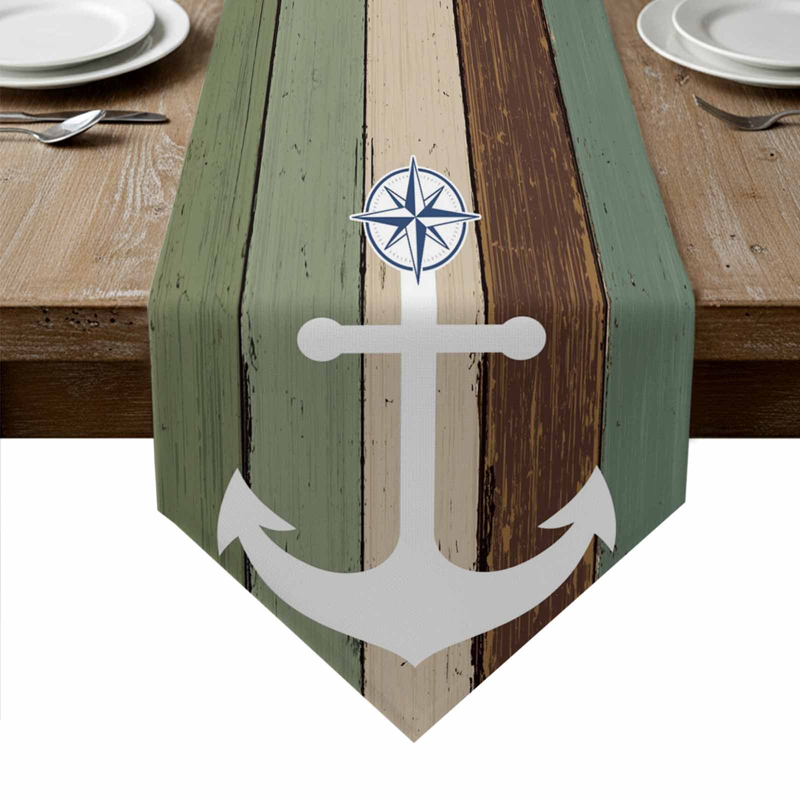 Coastal Anchor Table Runner Linen Burlap Table Runner 72 Inches Long ...