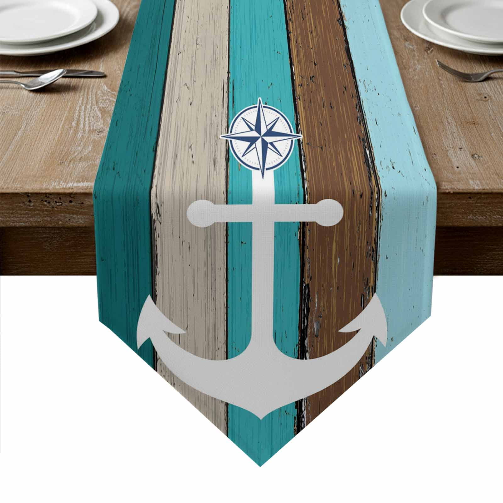 Coastal Anchor Table Runner Linen Burlap Table Runner 72 Inches Long ...