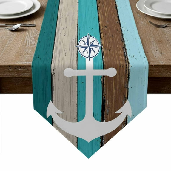 Coastal Anchor Table Runner Linen Burlap Table Runner 72 Inches Long ...
