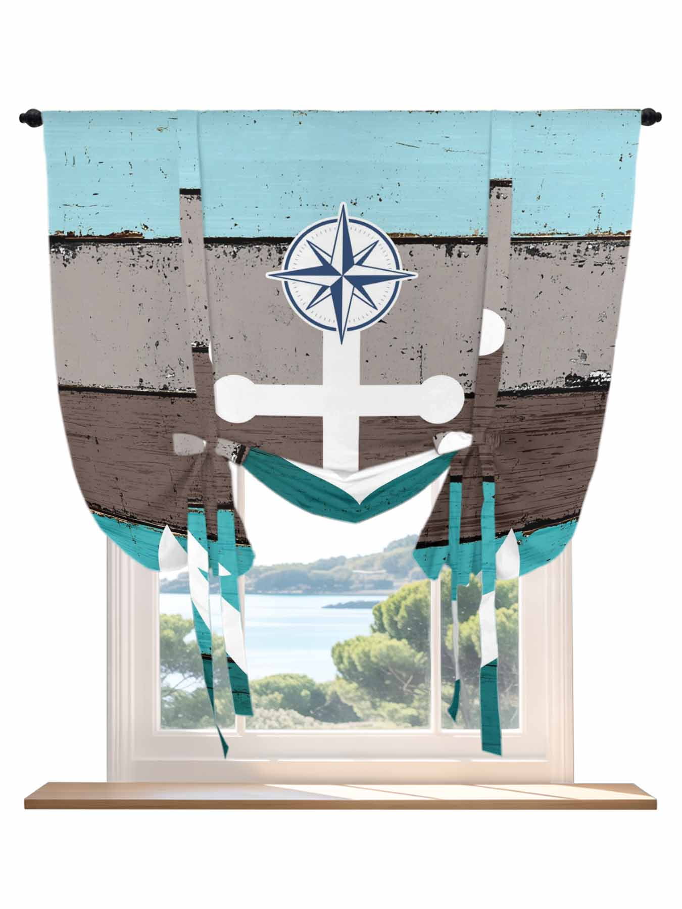 Coastal Anchor Tie Up Curtains for Windows 45 Inch Length Balloon ...