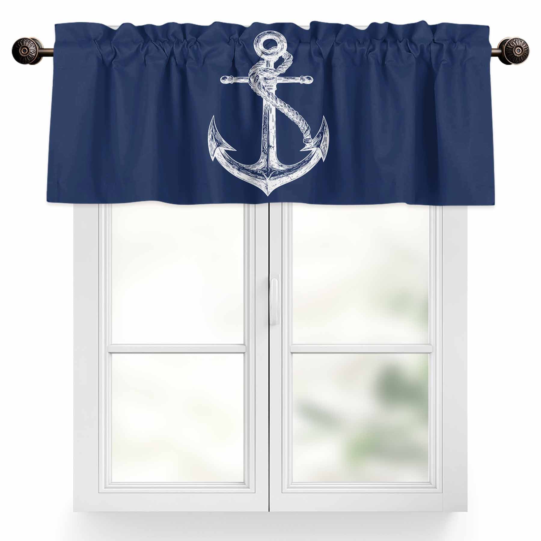 Coastal Anchor Valances for Windows, 54 x 18in, Nautical Knot Navy Blue ...