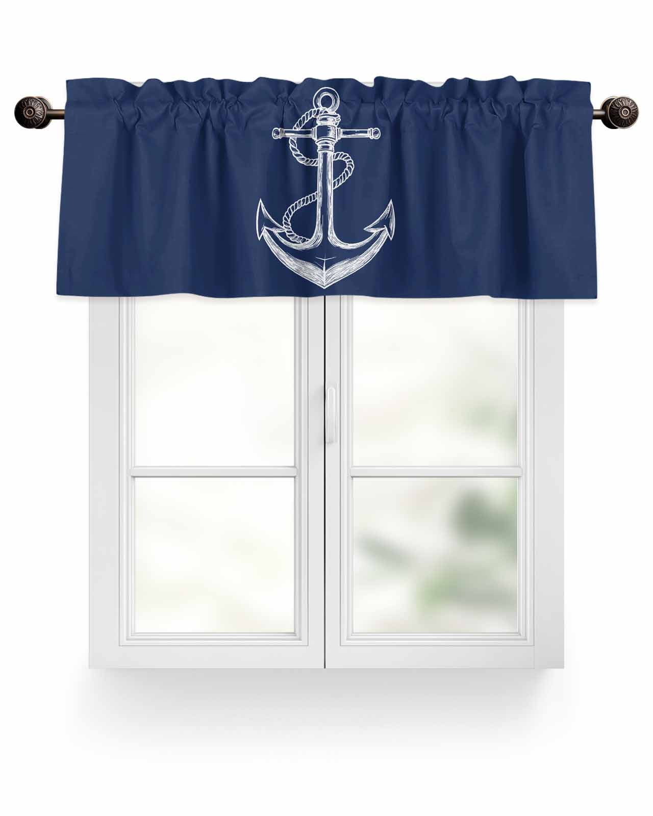 Coastal Anchor Valances for Windows Nautical Knot Navy Blue Minimalist ...