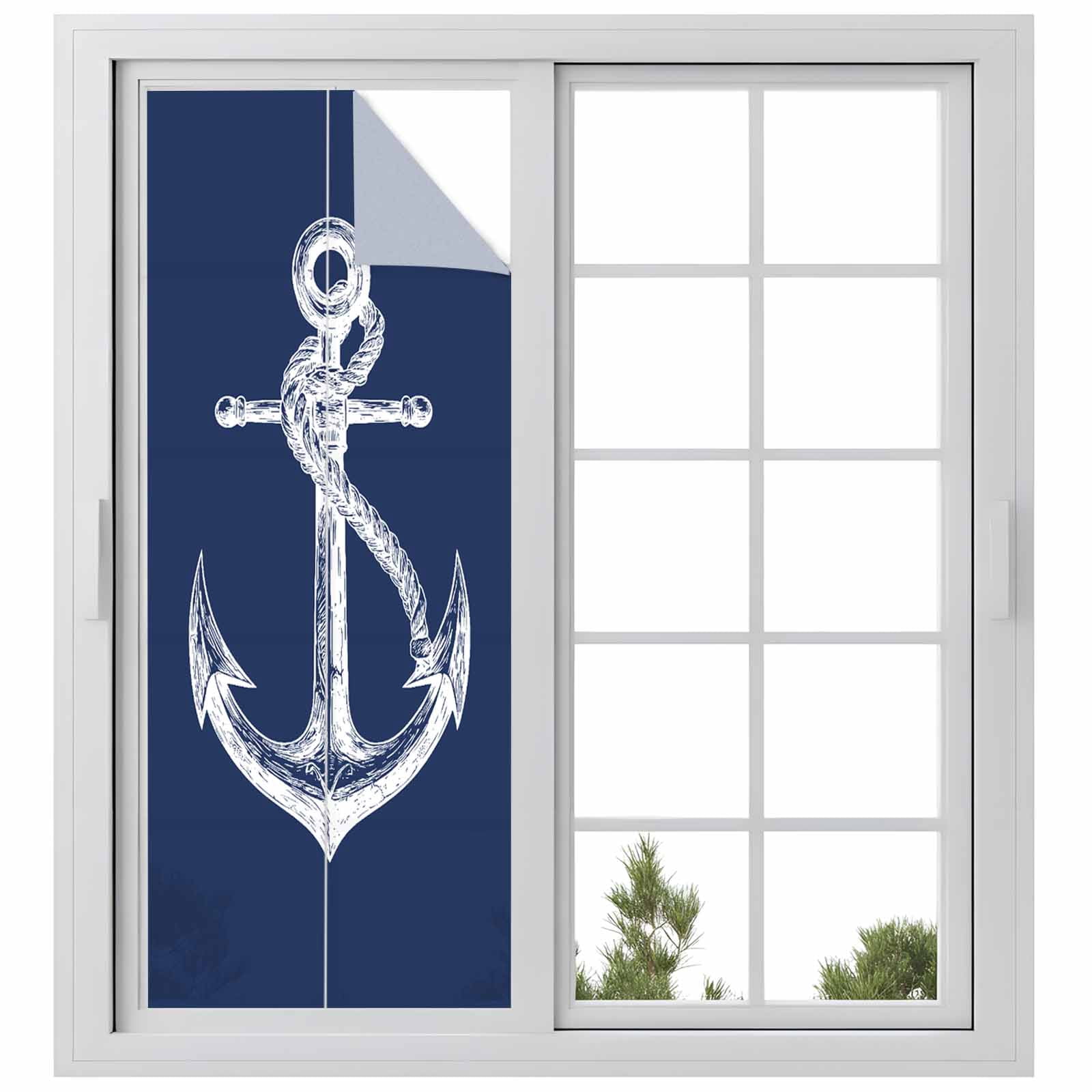 Coastal Anchor Window Privacy Film Nautical Knot Navy Blue Decorative ...