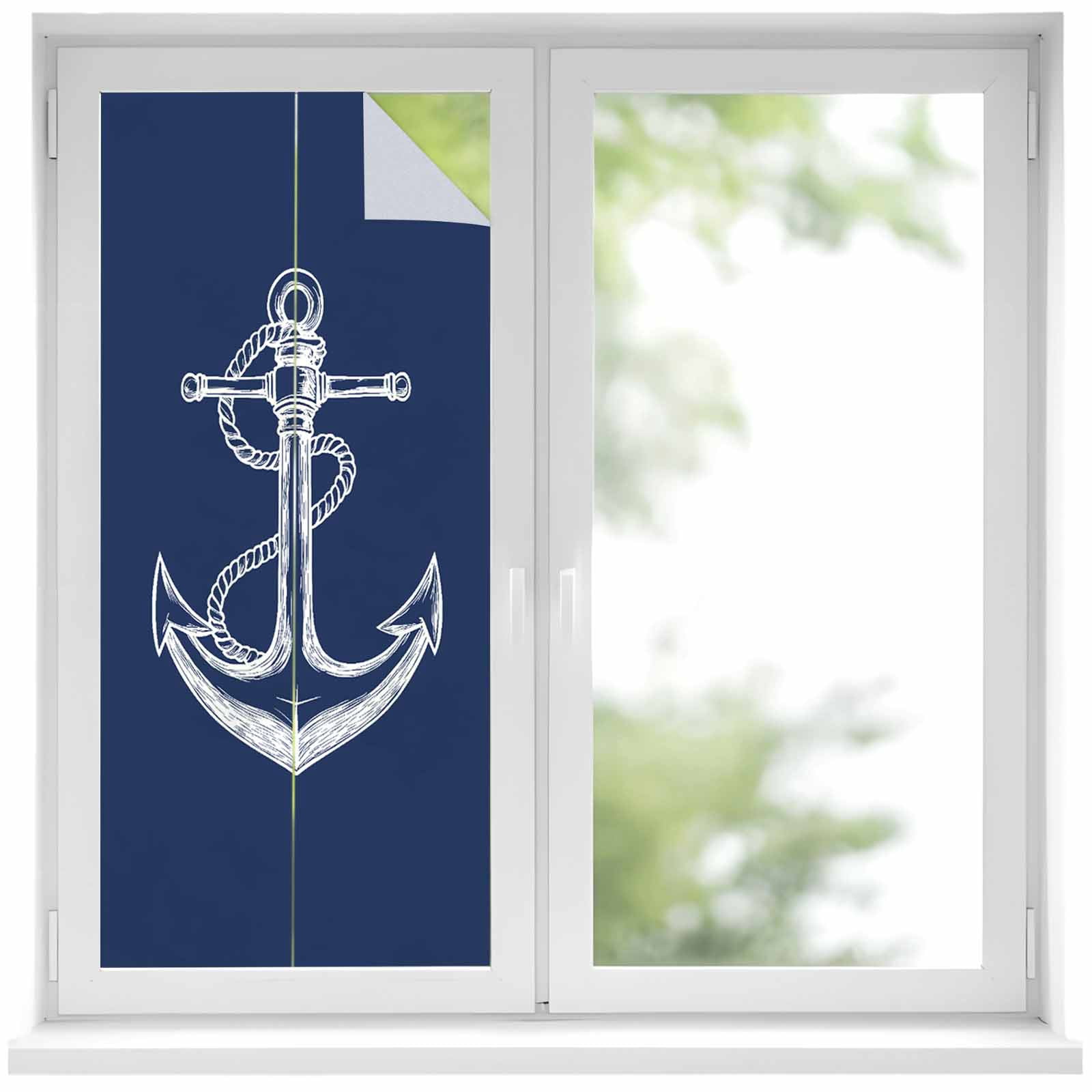 Coastal Anchor Window Privacy Film Nautical Knot Navy Blue Minimalist ...