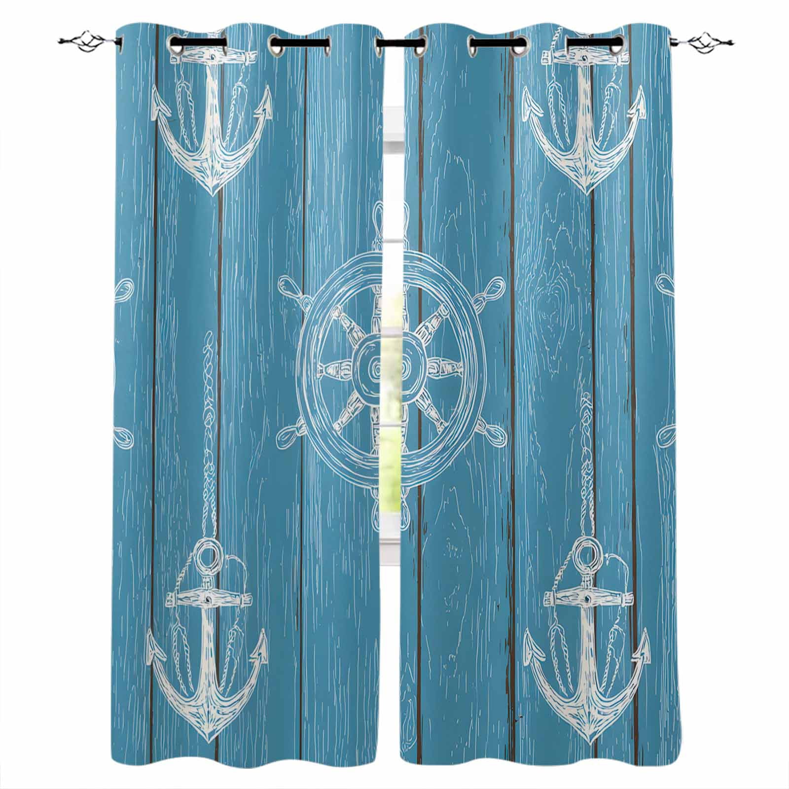 Coastal Anchors Blackout Curtains for Bedroom/Living Room, Thermal ...