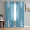 Coastal Anchors Sheer Curtains for Living Room Bedroom Blue Nautical ...